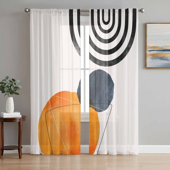 Boho Sheer Curtains for Living Room Bedroom, Orange Blue Watercolor ...