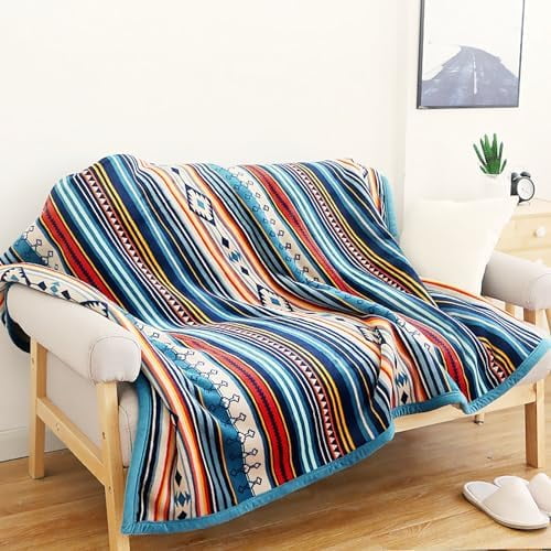 Boho Sherpa Throw Blanket Queen Size 80'' x 90'', Southwestern Aztec ...