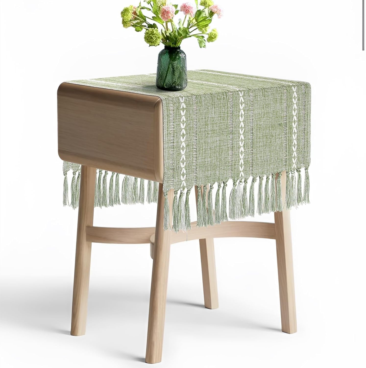 Boho Short Table Runner 15.7 x 36 inches, Spring Sage Green Coffee ...