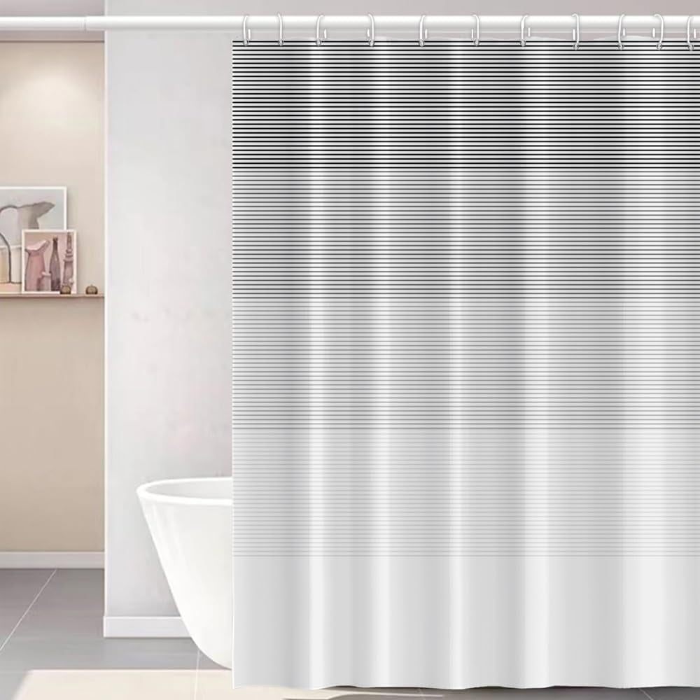 Boho Shower Curtain for Bathroom 48x84 inches White Grey Lines ...