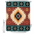 Boho Shower Curtain, Brown Turquoise Abstract Tribal Ethnic Geometric ...