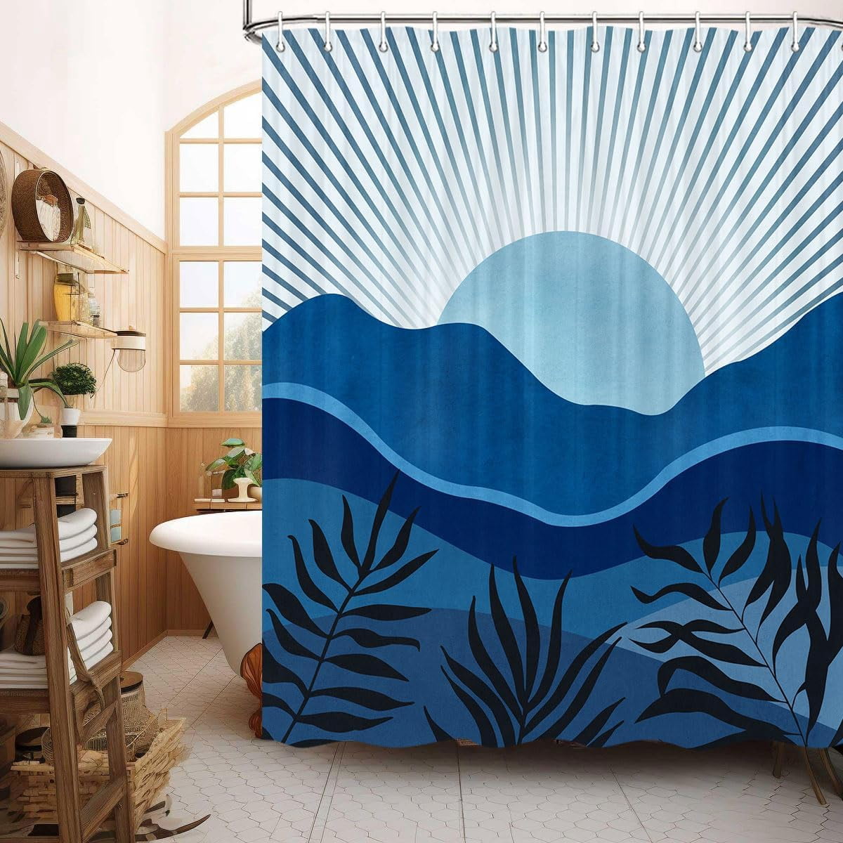 Boho Shower Curtain, Orange Bohemian Mid Century Modern Shower Curtain ...