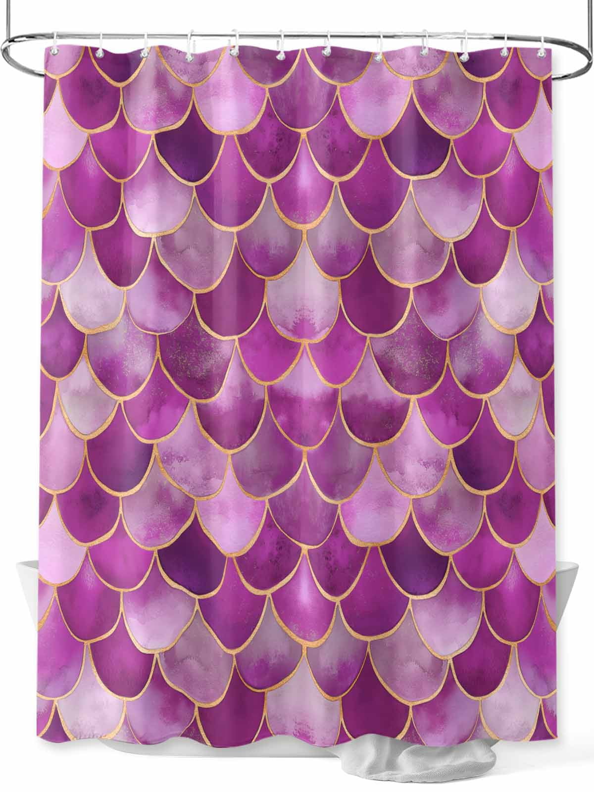 Boho Shower Curtain, Scallop Pattern Bathroom Decor Curtains Set with ...