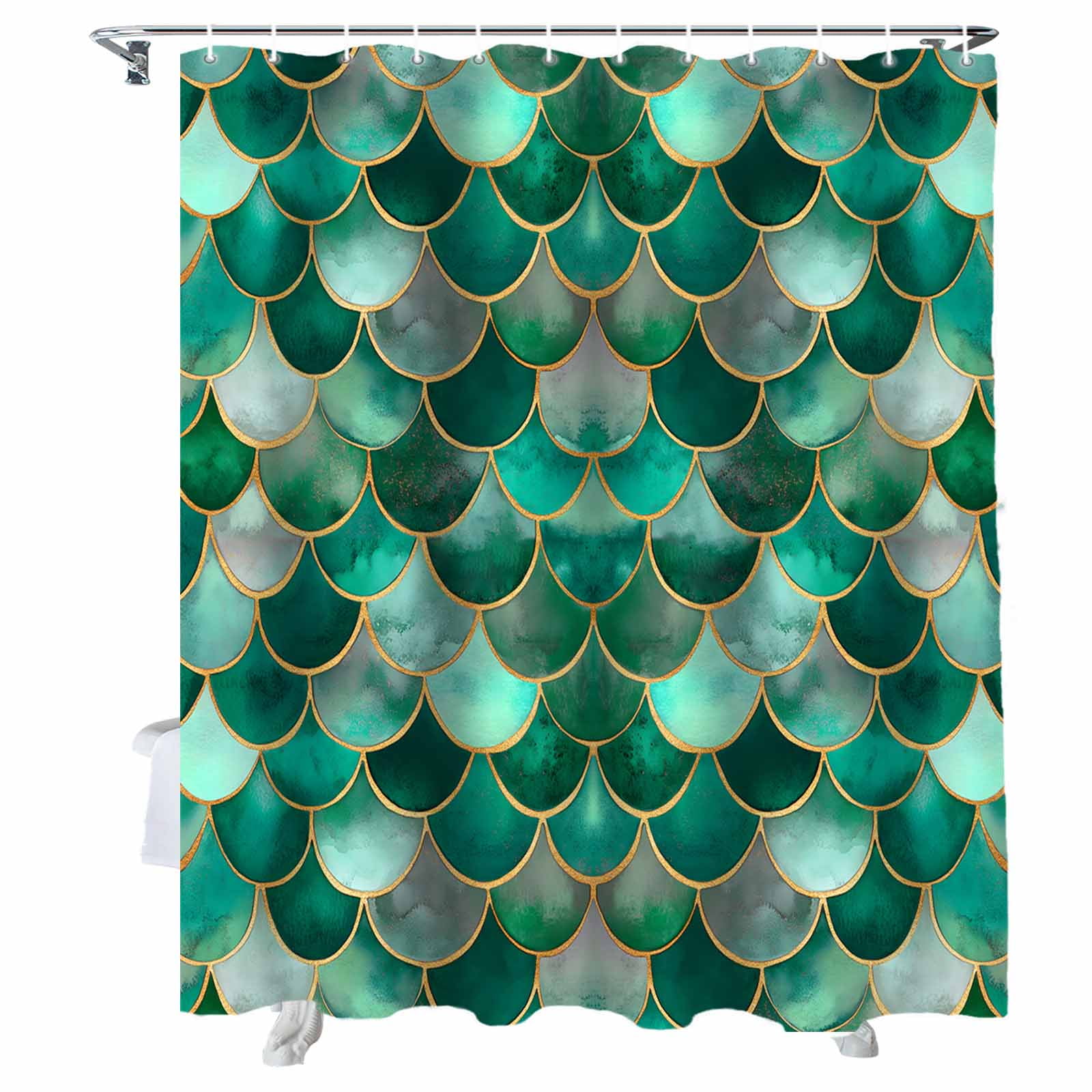 Boho Shower Curtain, Scallop Pattern Shower Curtains Set with Hooks ...