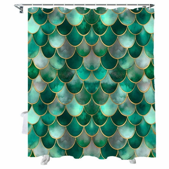 Boho Shower Curtain, Scallop Pattern Shower Curtains Set with Hooks ...