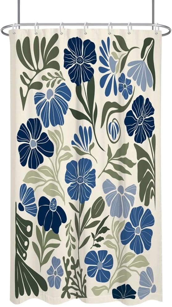 Boho Shower Curtain Stall Small Half Single Mini Blue Floral Cute Fun ...