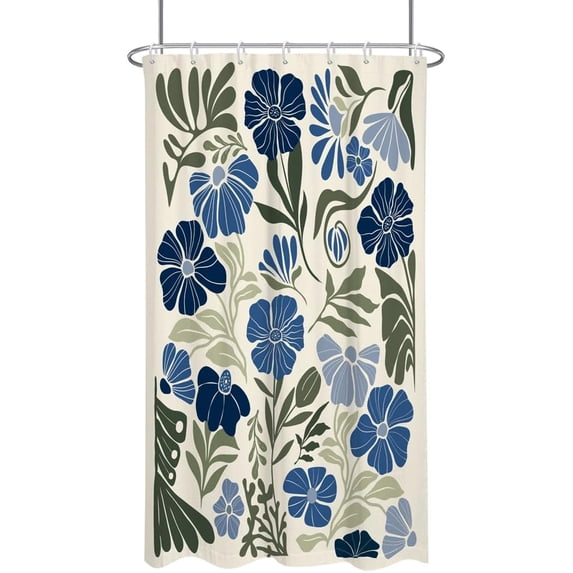 Boho Shower Curtain Stall Small Half Single Mini Blue Floral Cute Fun ...