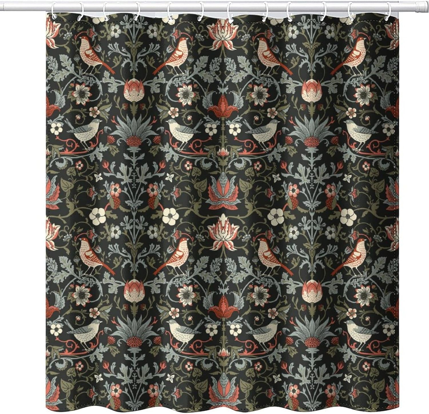 Boho Shower Curtain William Morris Art Print Retro Bird Plant Natural ...