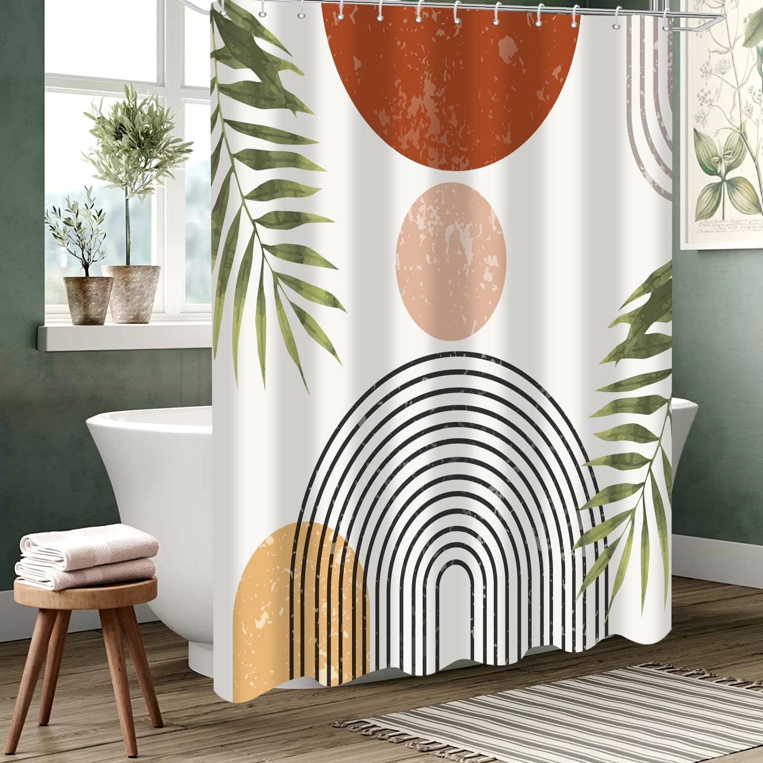 Boho Shower Curtains for Bathroom Modern Mid Century Shower Curtain Abstract Arch Sun Boho Chic ...