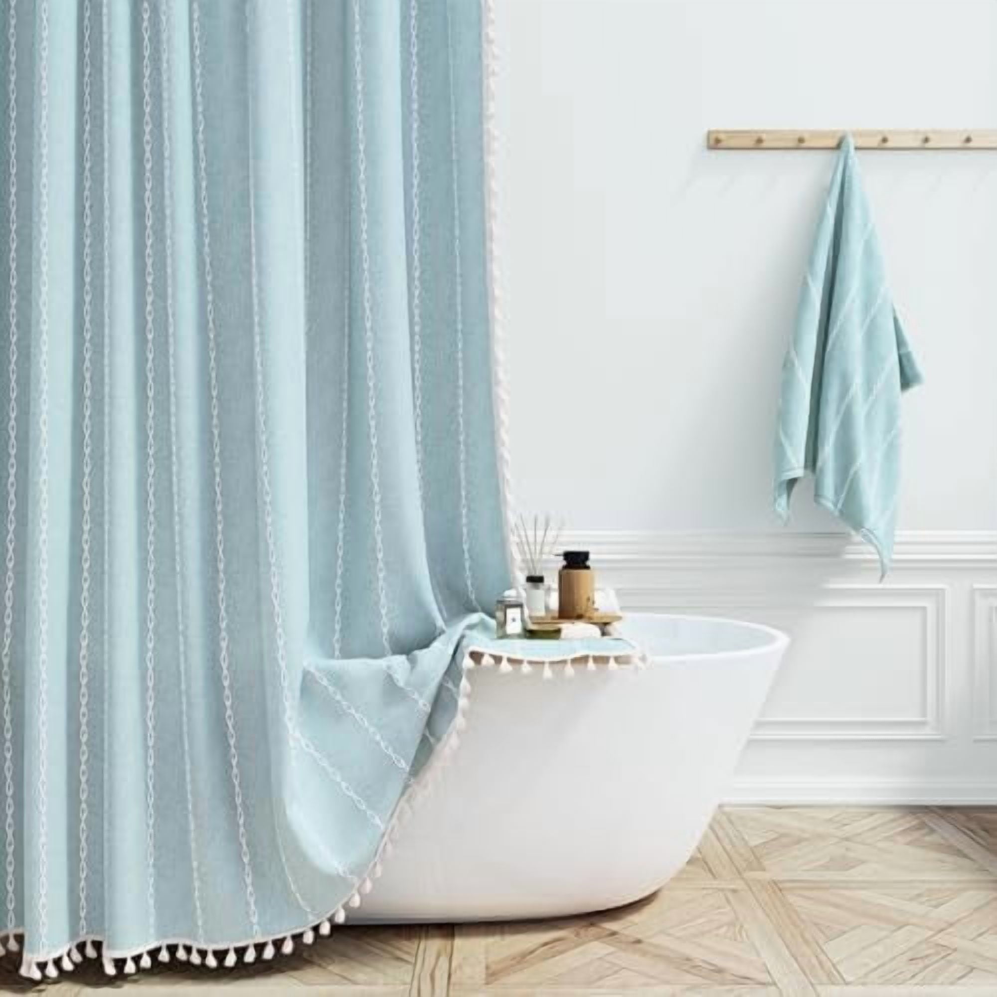 Boho Shower Stall Curtain - 36x72 Narrow Linen Thick Striped Tassel ...
