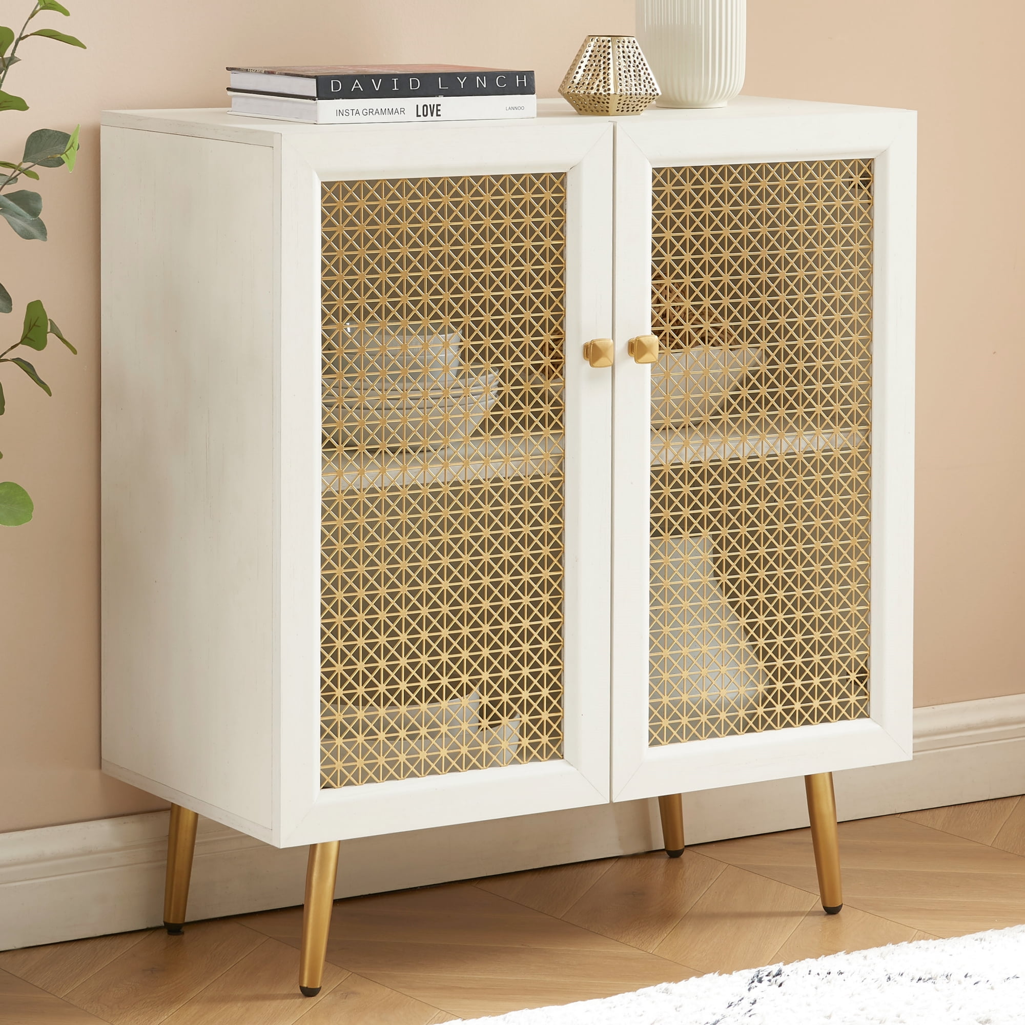Boho Sideboard Buffet Cabinet with Metal Grid Decorated, Accent Storage ...