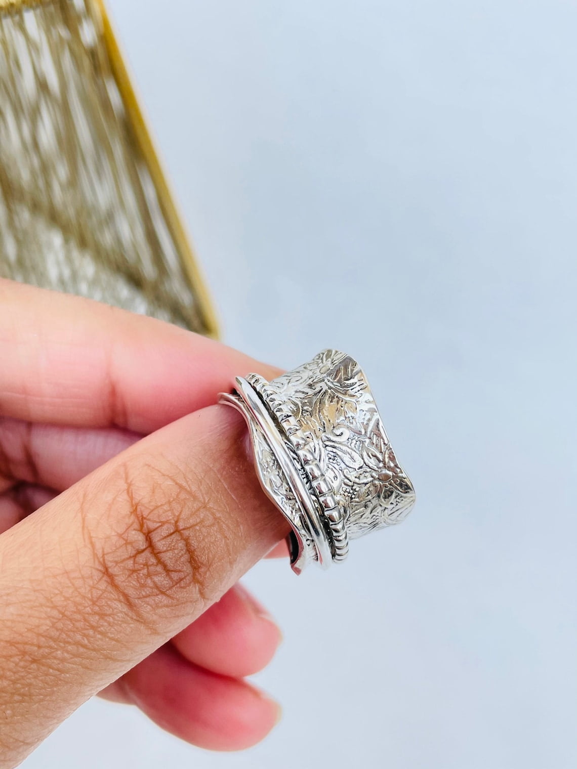 Boho Silver 925 Spinner Ring for Women – Handmade Meditation Fidget ...