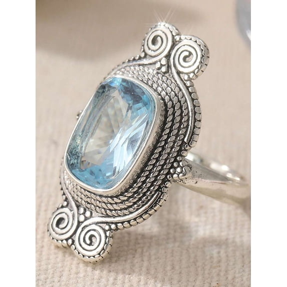 Boho Silvertone Ring With Synthetic Oval Blue Zirconia Stone - Color 8 ...