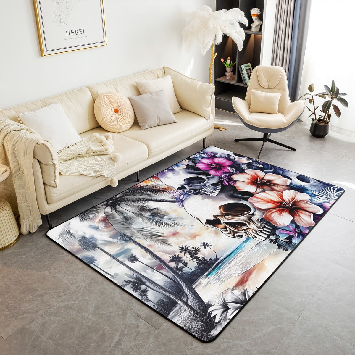 Boho Skeleton Area Rug,Tropical Coconut Tree Flower Indoor Floor Mat ...