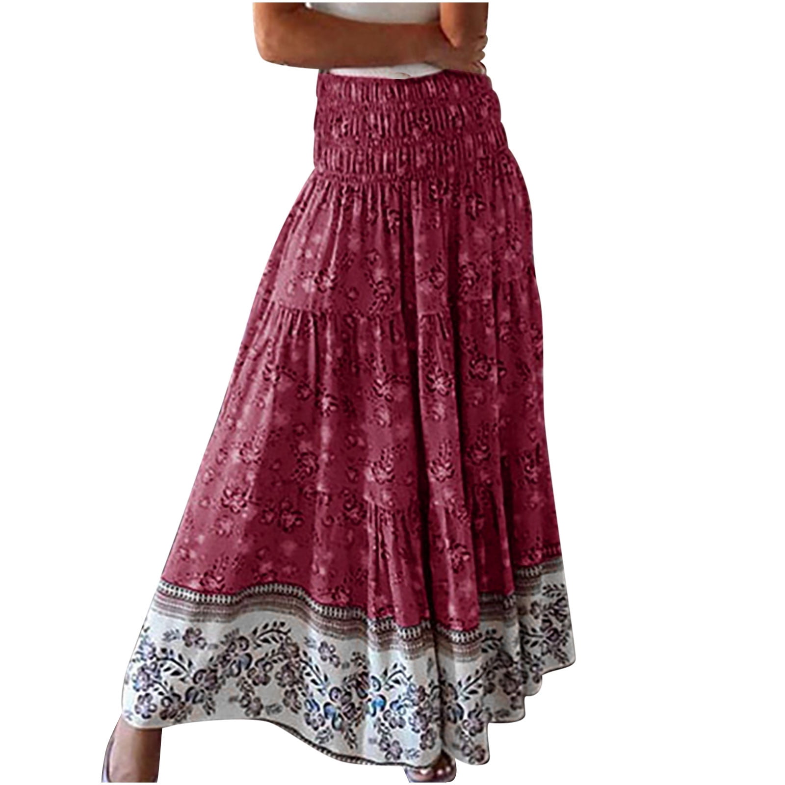 Boho Skirts,Womens Maxi Skirts Fashion Elastic High Waist Vintage ...
