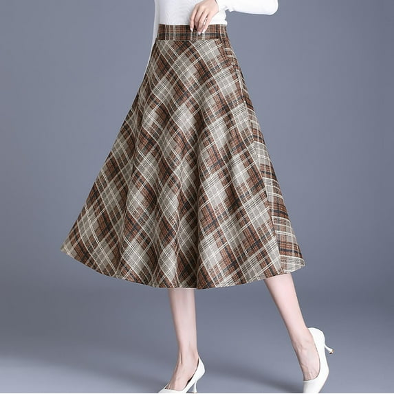 Boho Skirts Womens Plaid Vintage Skirts Fall Winter Elastic Waist ...