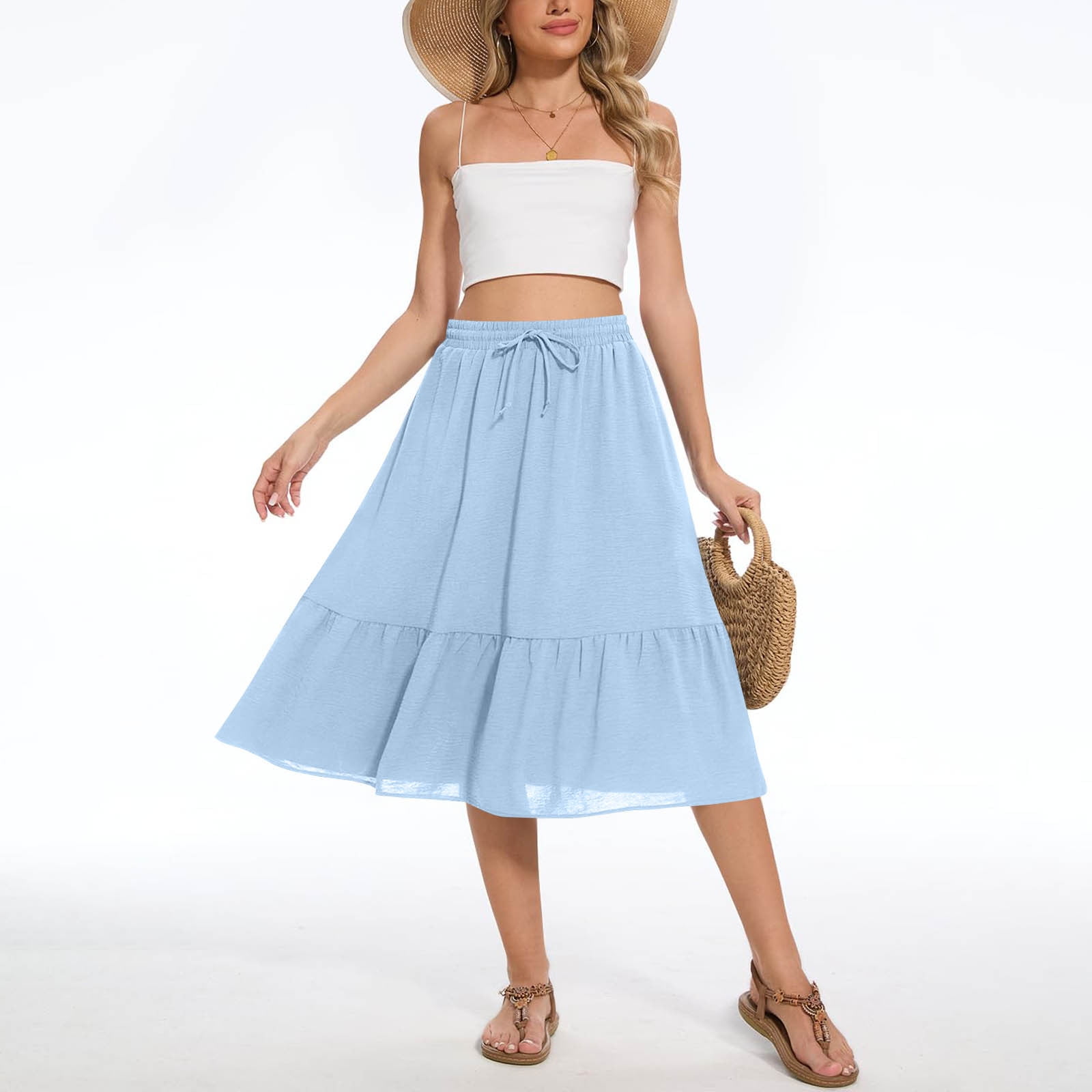 Zunfoe Boho Skirts for Women High Waisted Summer Skirts 2025 Beach ...