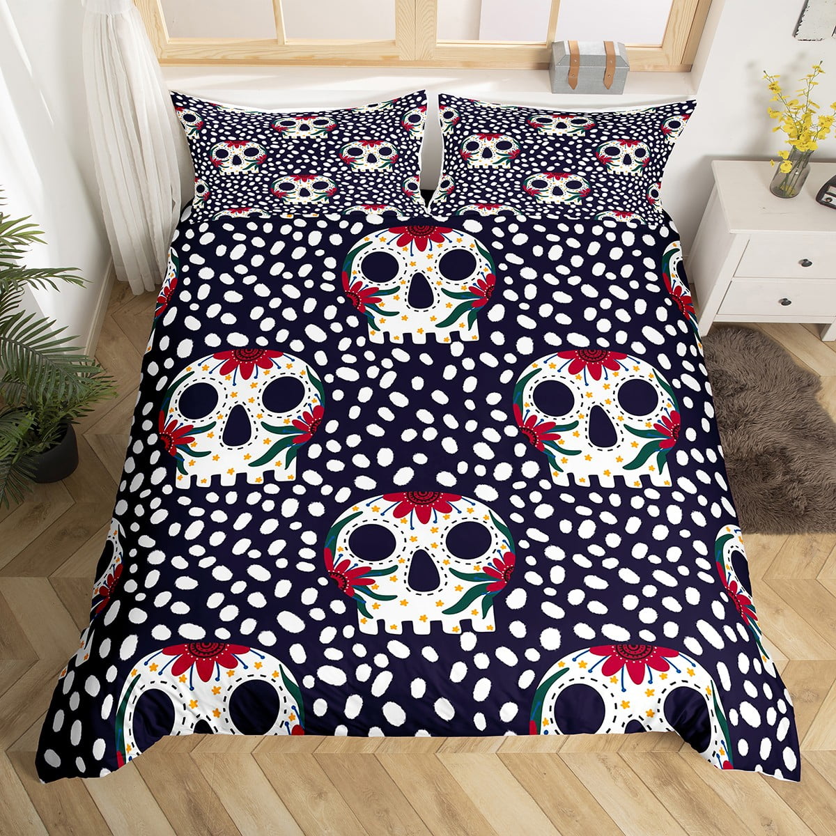 Boho Skull Comforter Cover Tribal Exotic Skeleton Bones Duvet Cover ...