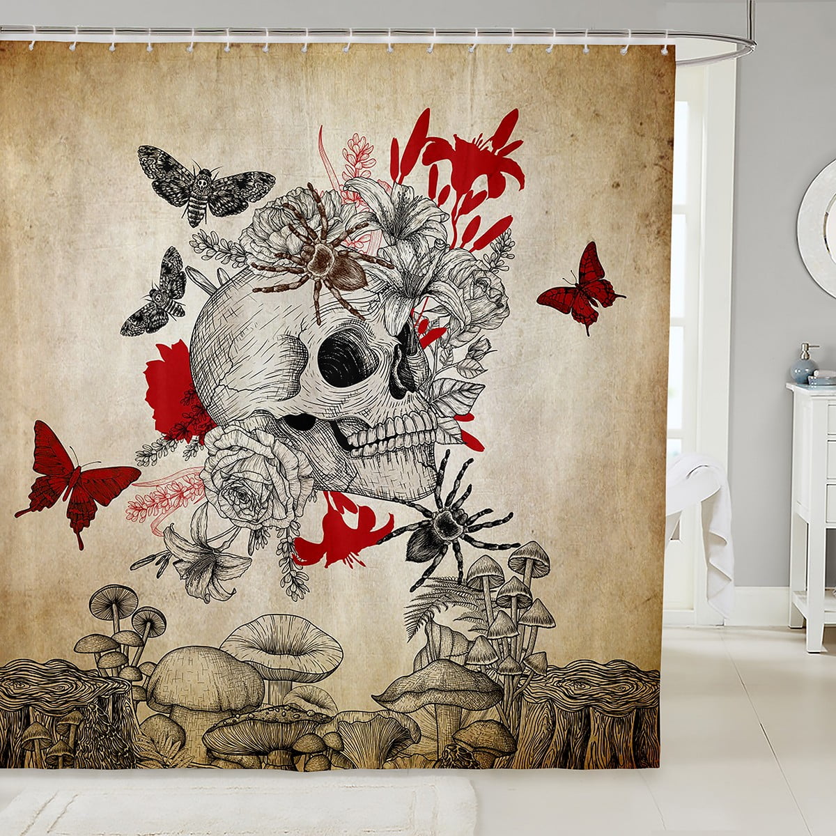 Boho Skull Hippie Shower Curtain Adults Skeleton Bones Gothic Decor ...