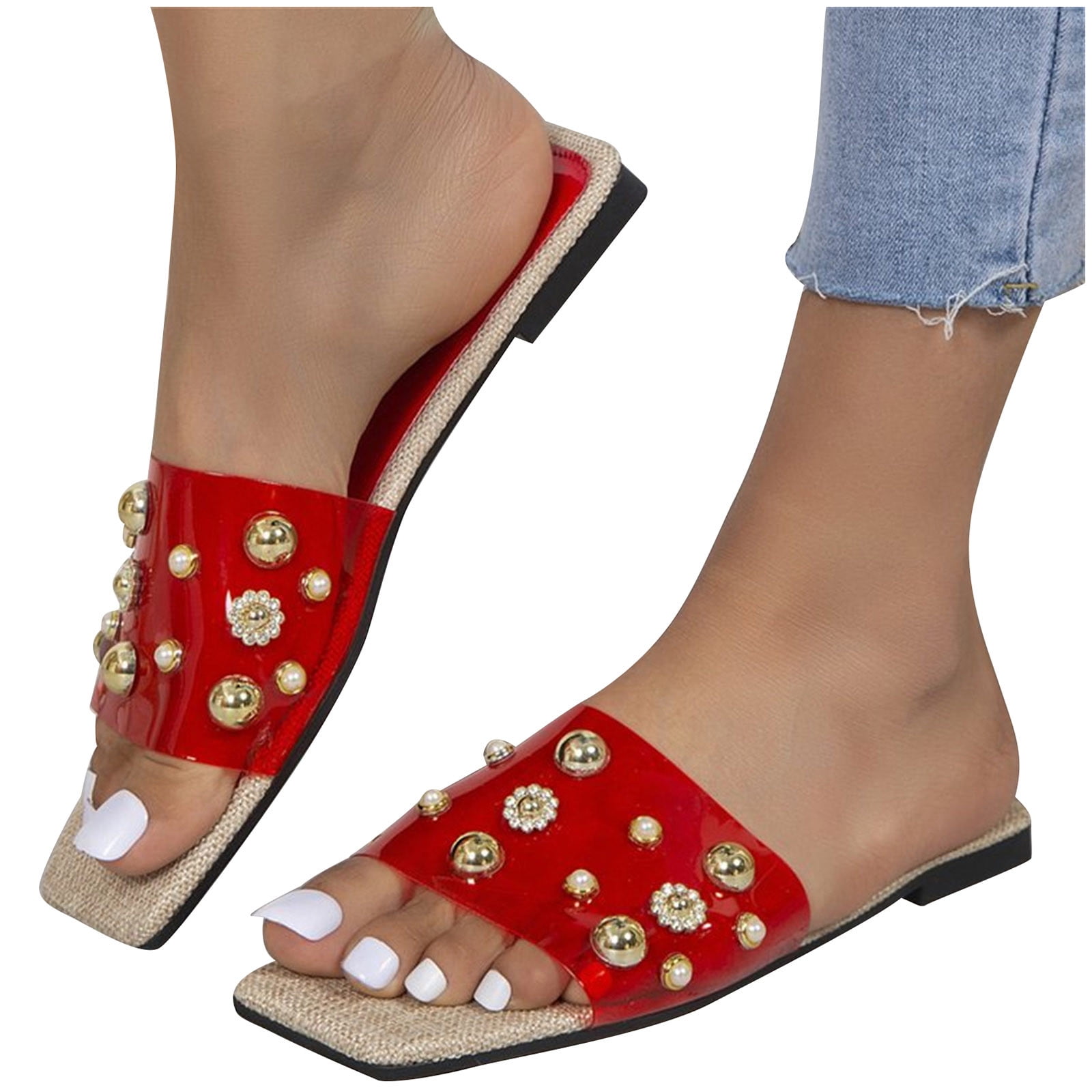 Boho Slide Sandals for Women Girls Dressy Low Wedge Sandal Casual Open ...