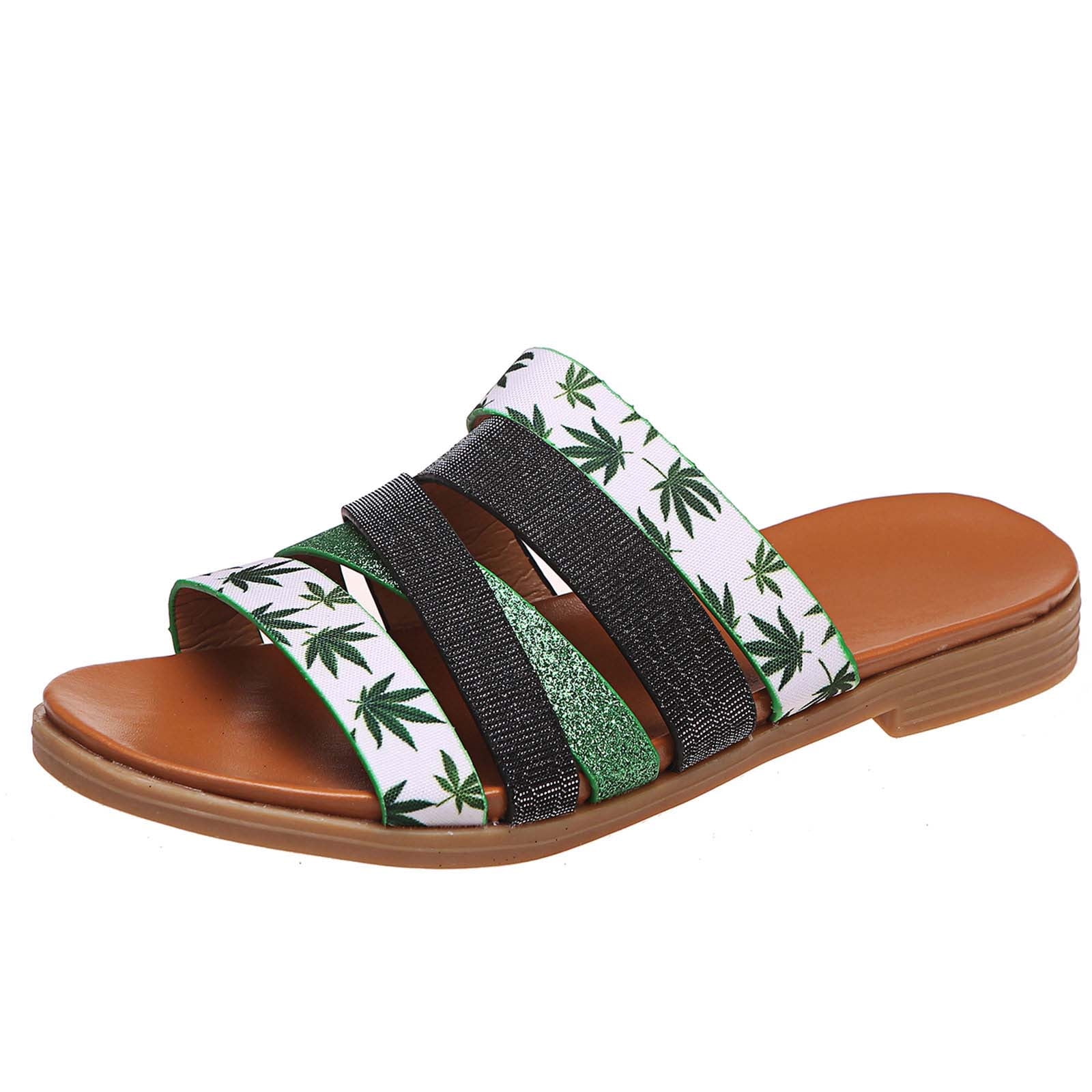 Boho Slide Sandals for Women Girls Dressy Low Wedge Sandal Casual Open ...