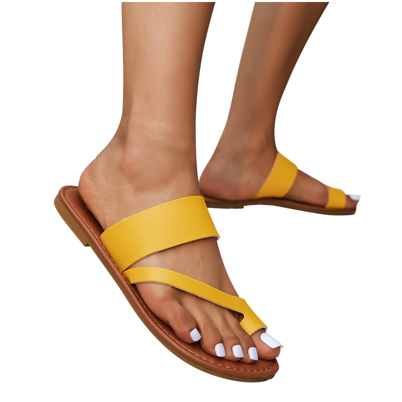 Boho Slide Sandals for Women Girls Dressy Low Wedge Thong Sandals ...