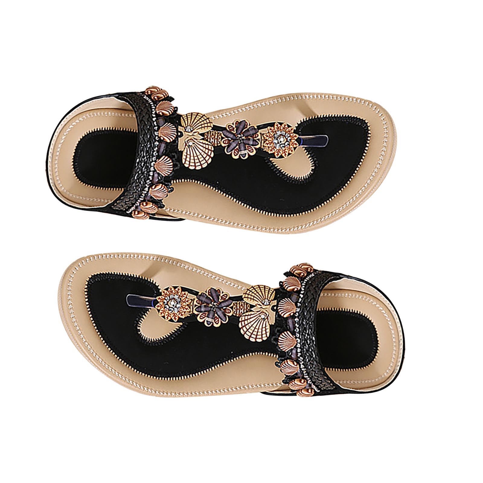 Boho Slide Sandals for Women Girls Dressy Low Wedge Thong Sandals ...