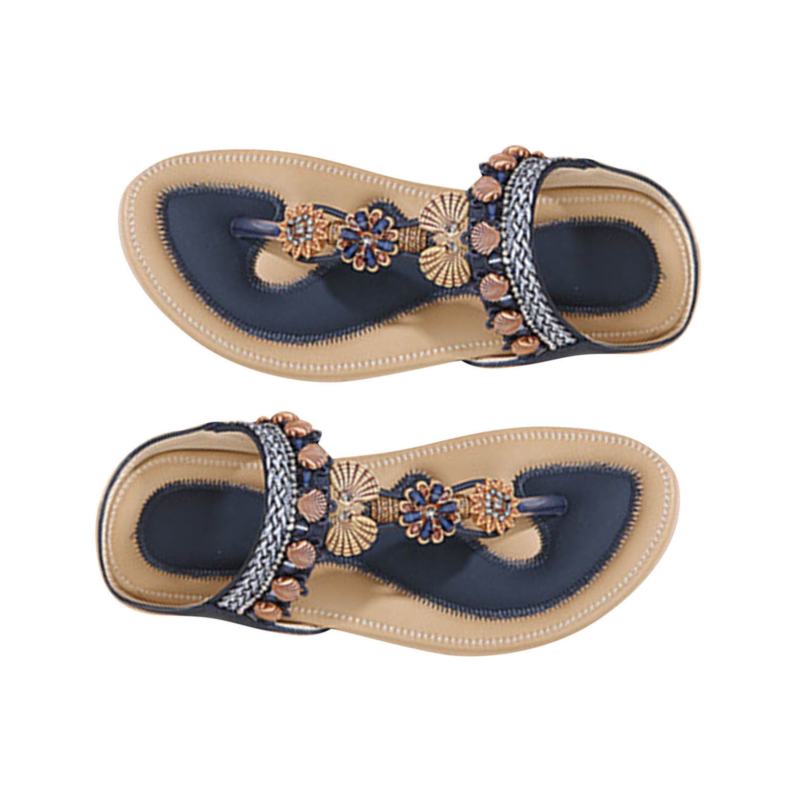 Boho Slide Sandals for Women Girls Dressy Low Wedge Thong Sandals ...