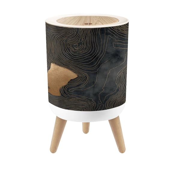 Boho Small Trash Can with Lid Abstract Gold Black Contour 1.8 Gallon ...