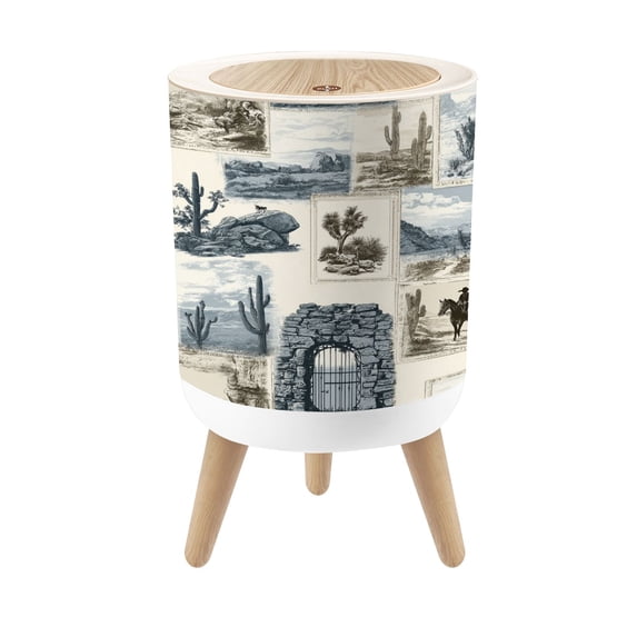 Boho Small Trash Can with Lid Vintage Desert Landscape Rock 1.8 Gallon ...