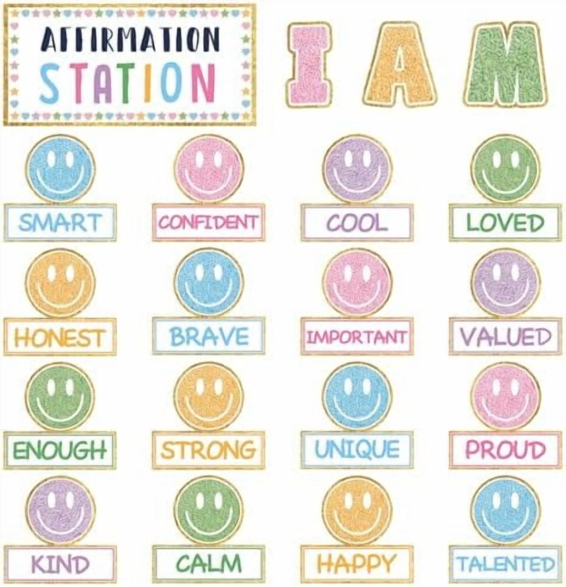 Boho Smile Face Affirmation Station Bulletin Board Set Positive Sayings ...