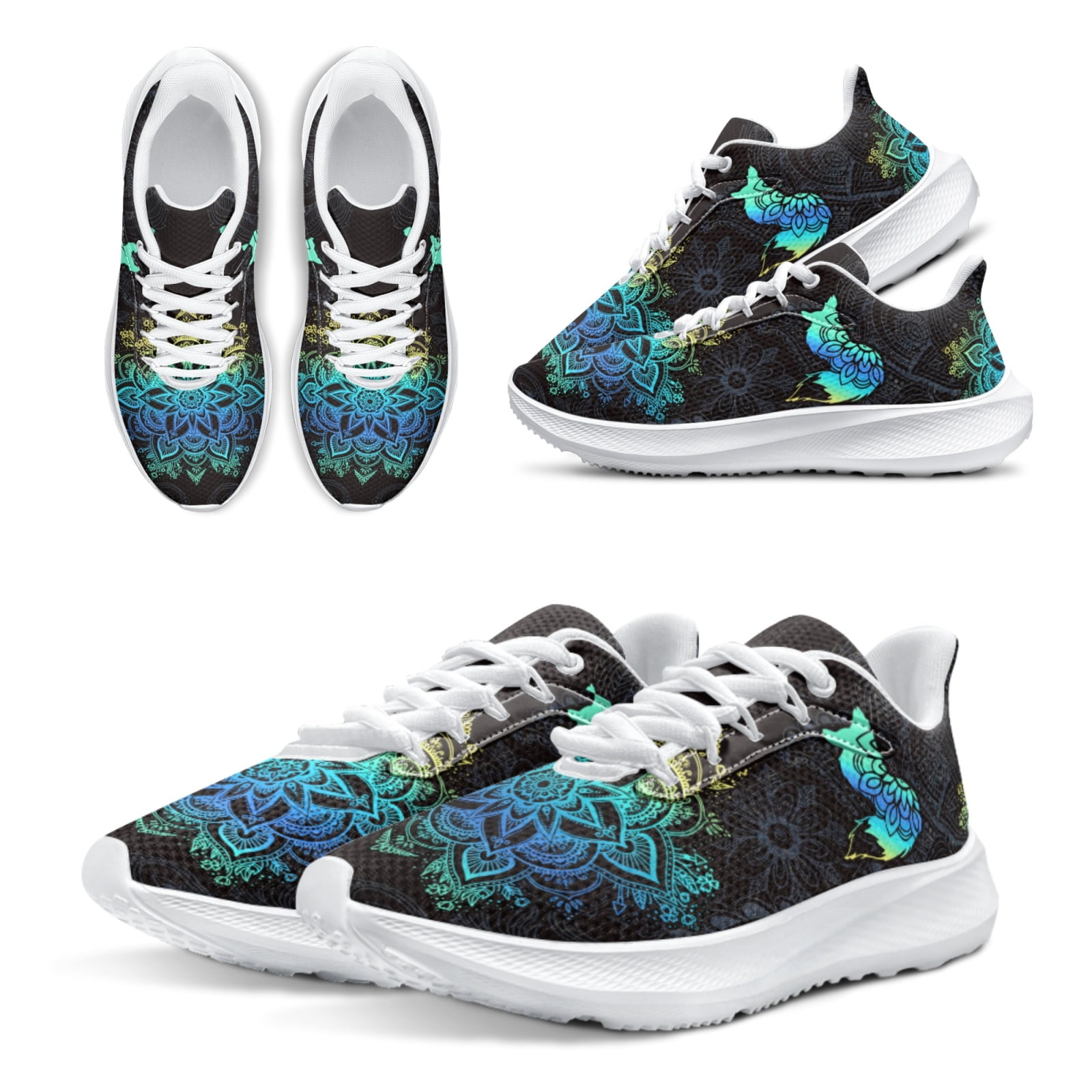 Boho Sneakers Women's Gradient Bohemian Mandala Running Shoes Fox Print ...