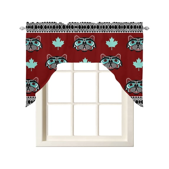 Boho Southwest Kitchen Swag Valances for Windows, Red Native Bear Maple ...