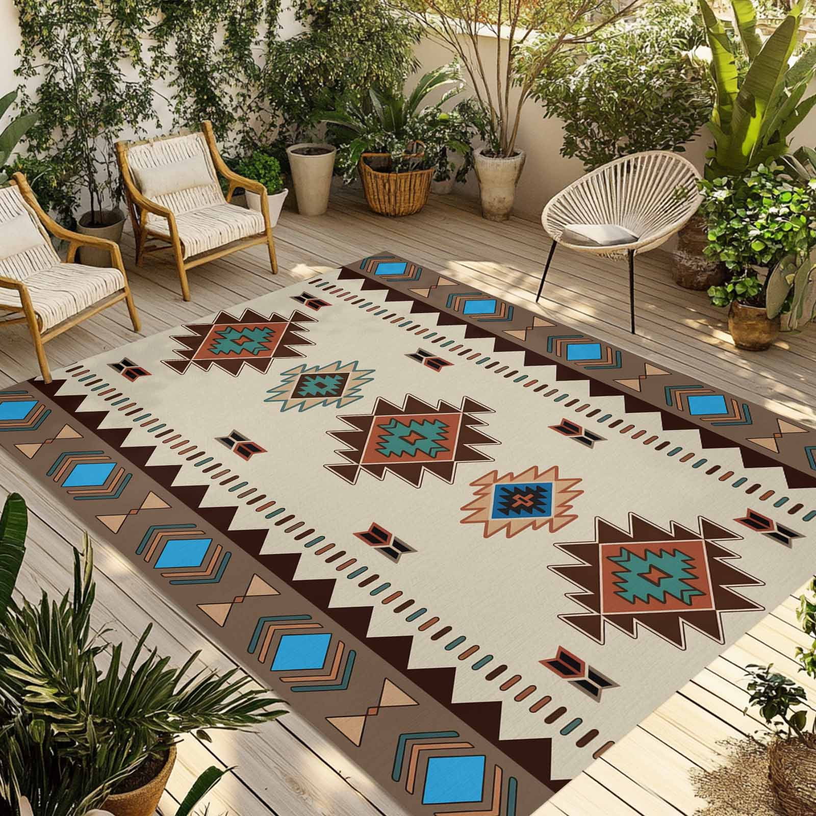 Boho Southwest Outdoor Rug 4x6 Ft - Reversible Patio Rug Outdoor ...
