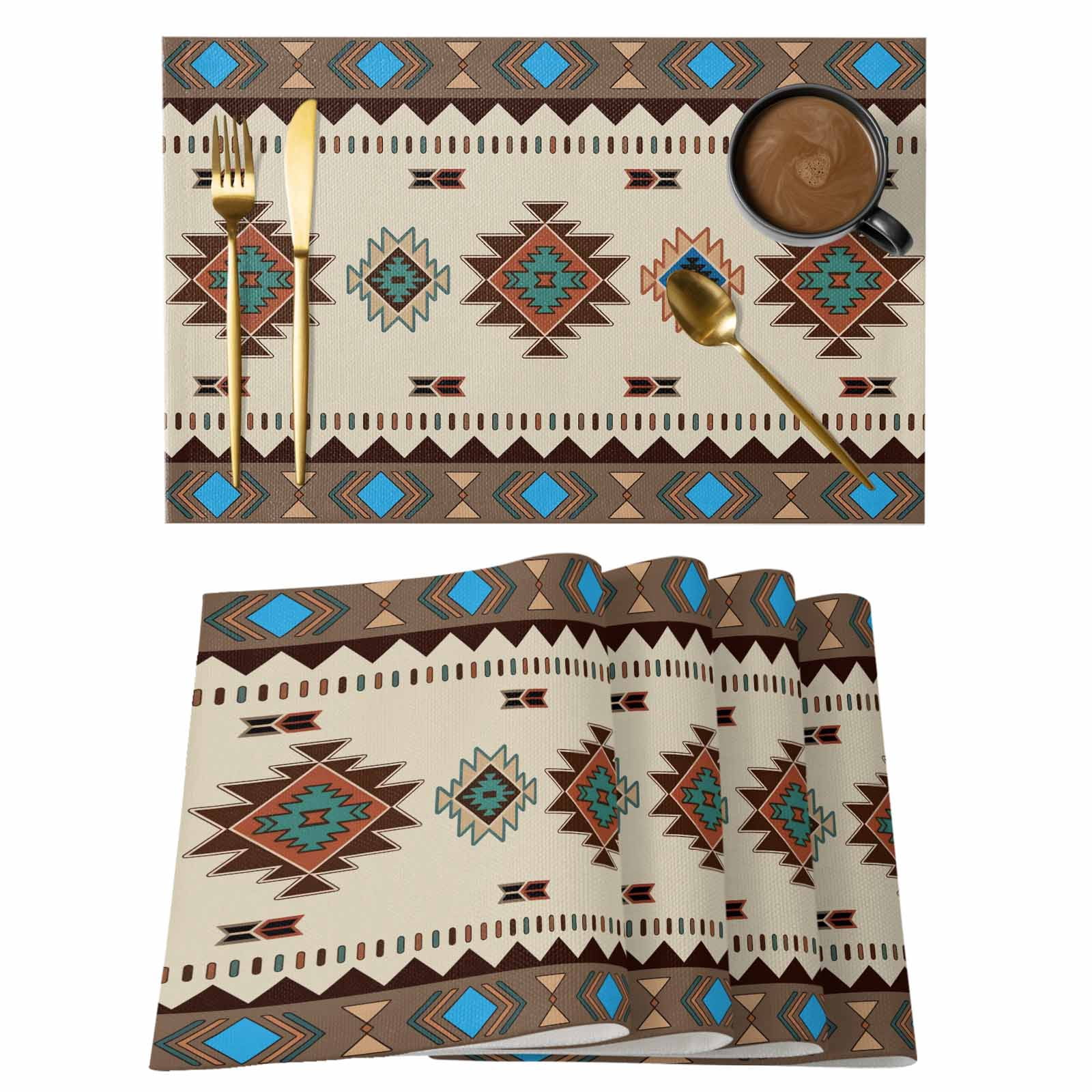 Boho Southwest Placemats Set of 8, Cotton Linen Fabric Place Mats ...