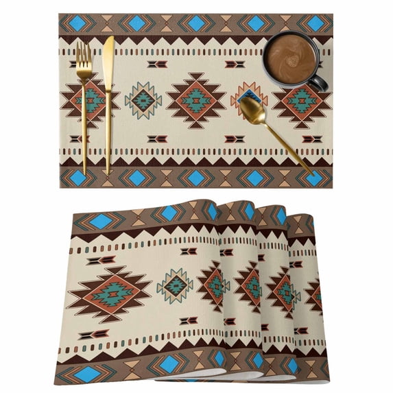 Boho Southwest Placemats Set of 8, Cotton Linen Fabric Place Mats ...