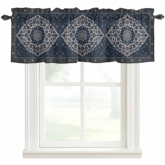 Boho Southwest Rod Pocket Curtain Valance, Blue Gray Ethnic Aztec ...