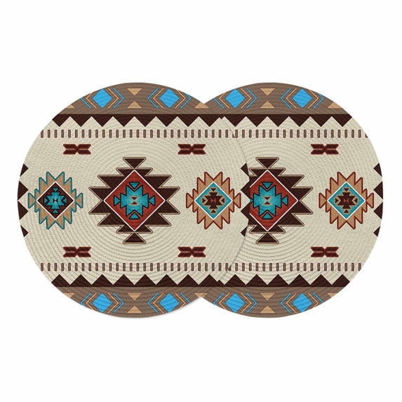 Boho Southwest Round Placemats Set of 2, Braided Polypropylene Place ...