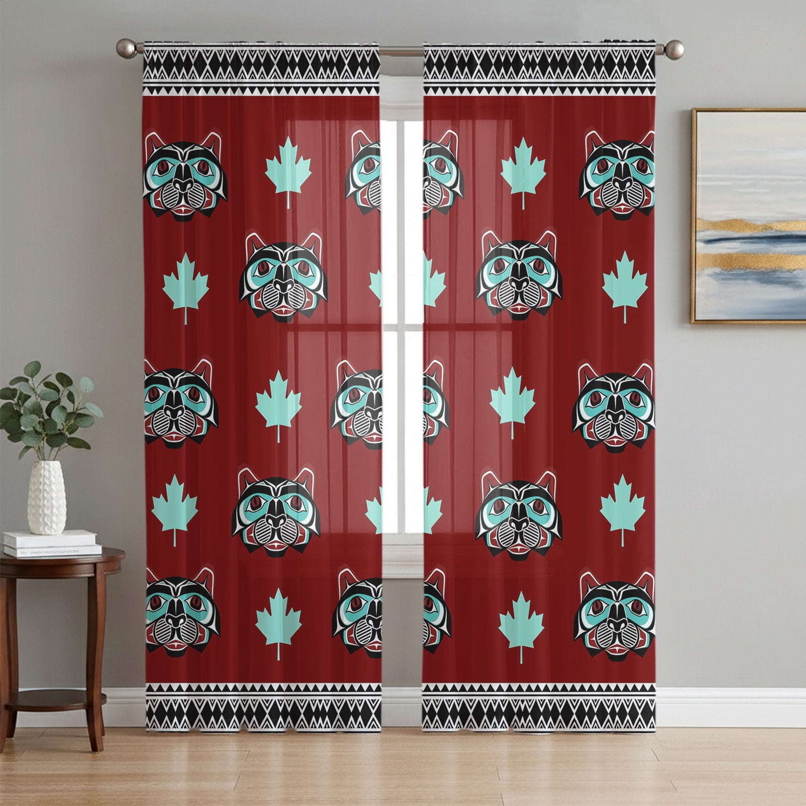 Boho Southwest Sheer Curtains 63 Inch Length 2 Panels Set, Red Native ...