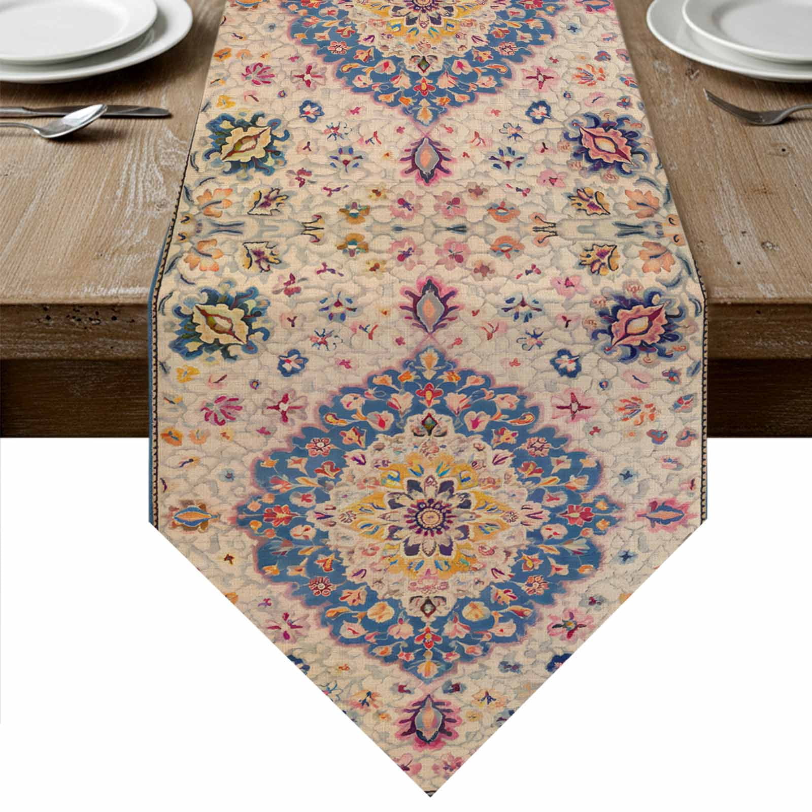 Boho Southwest Table Runner Linen Burlap Table Runner 120 Inches Long ...