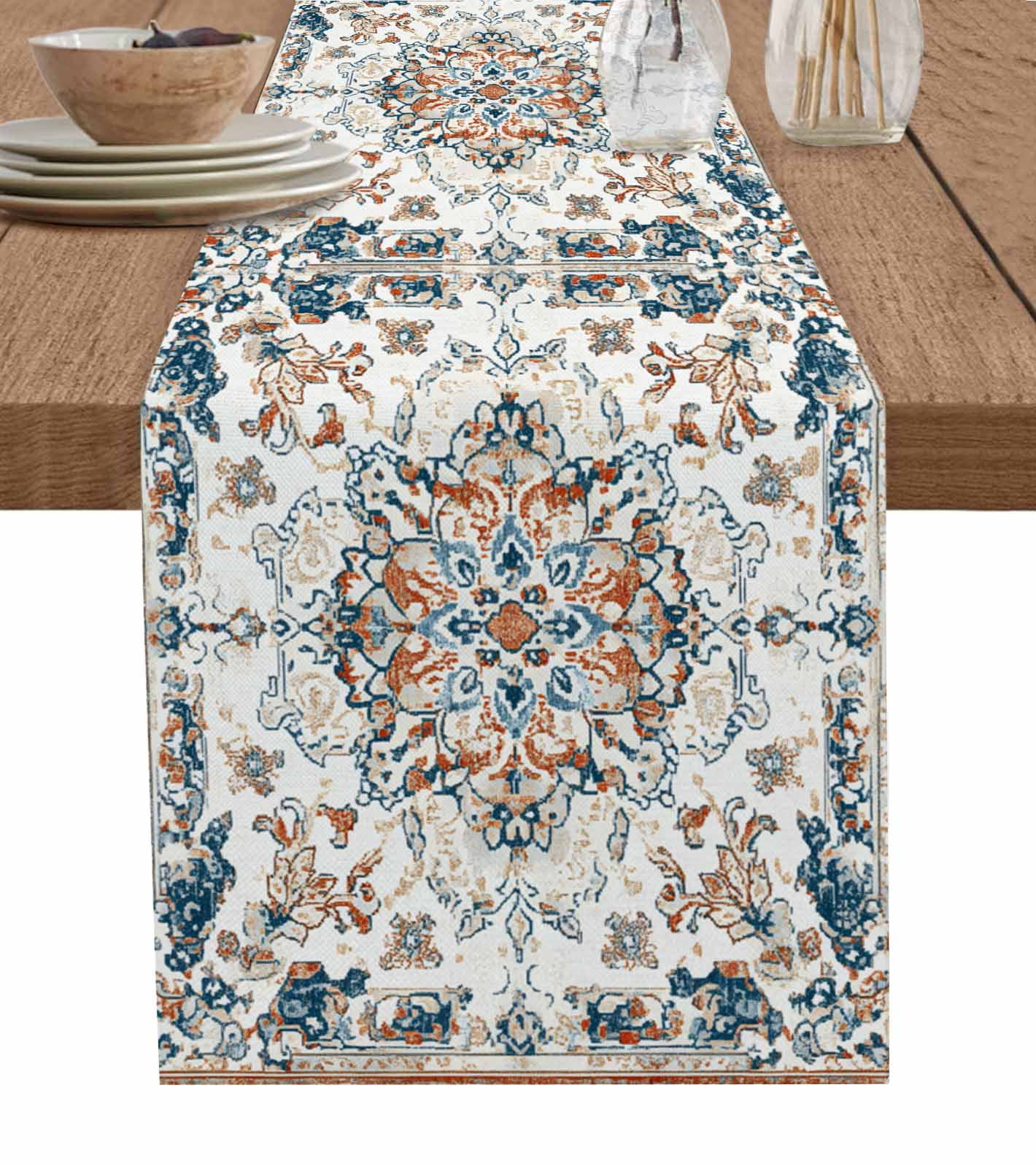 Boho Southwestern Burlap Cotton Table Runner 13x36 Inches Short, Tribal ...