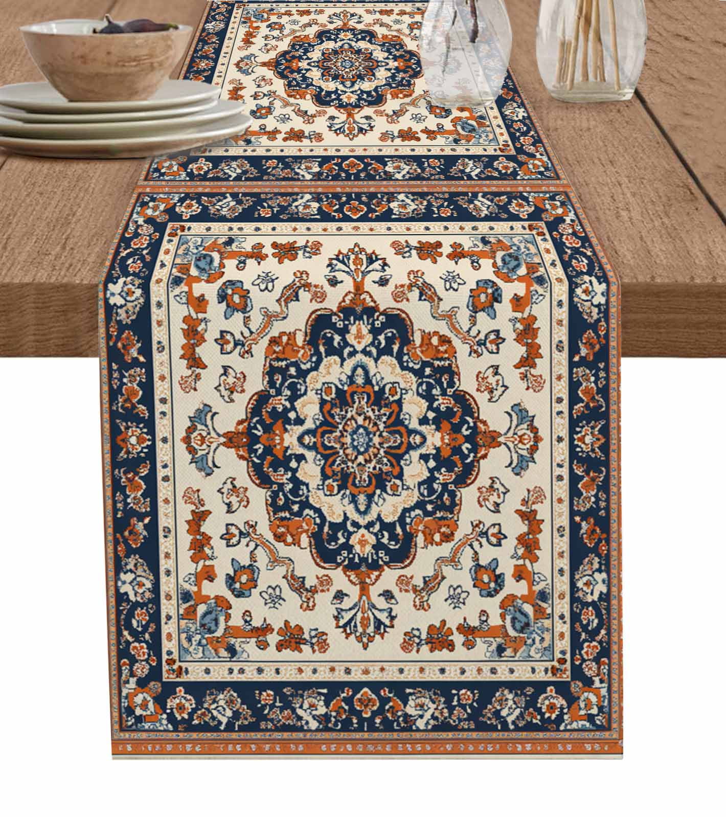 Boho Southwestern Burlap Cotton Table Runner 16x72 Inches Long, Orange ...