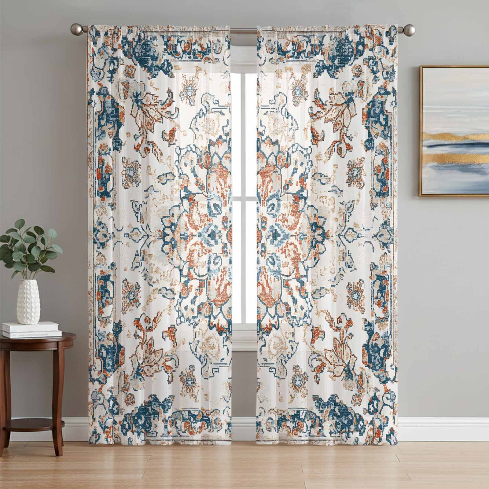 Boho Southwestern Sheer Curtains 84 Inch Length 2 Panels Set, Tribal ...