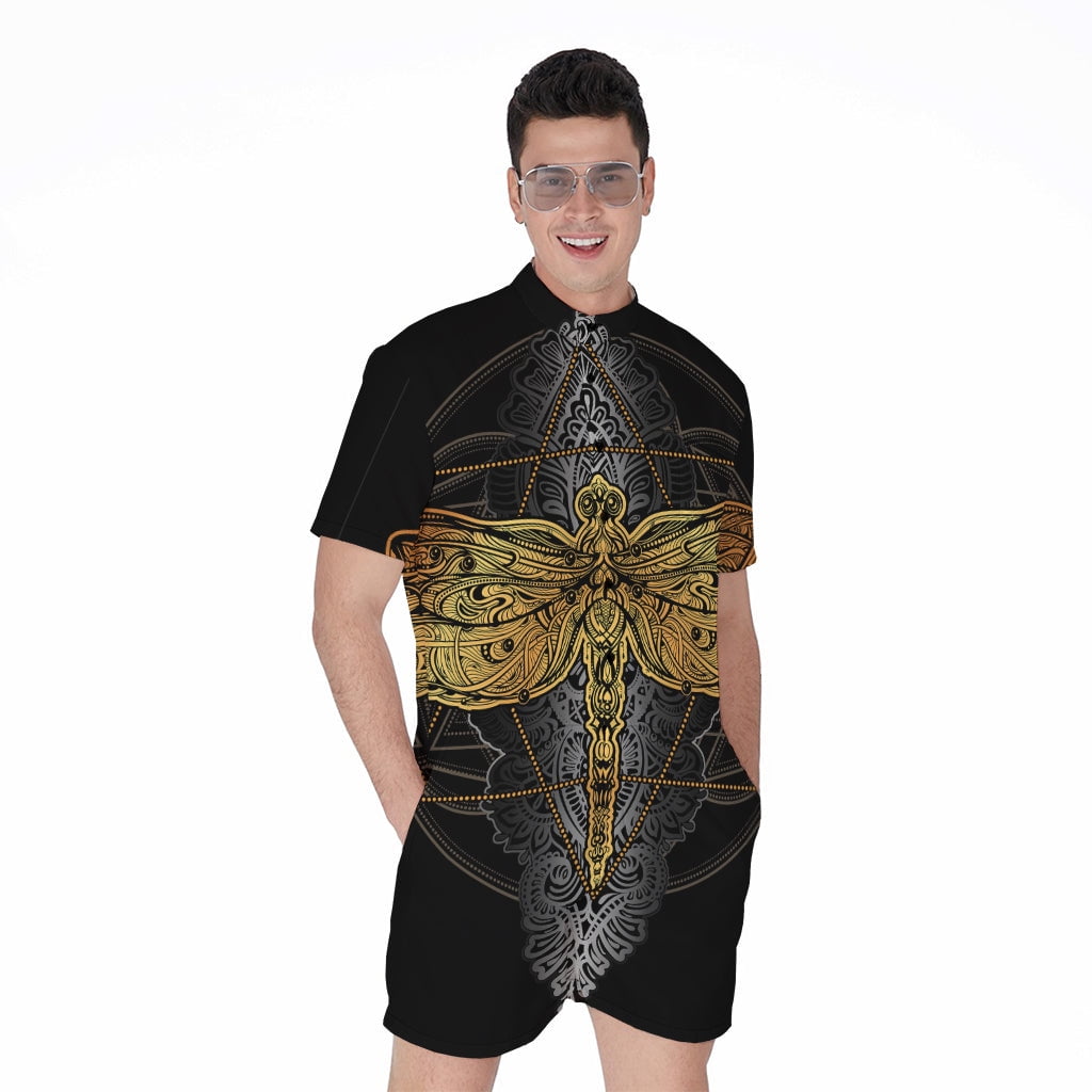 Boho Spiritual Dragonfly Short Sleeve Men'S Rompers, Dragonflies Casual ...