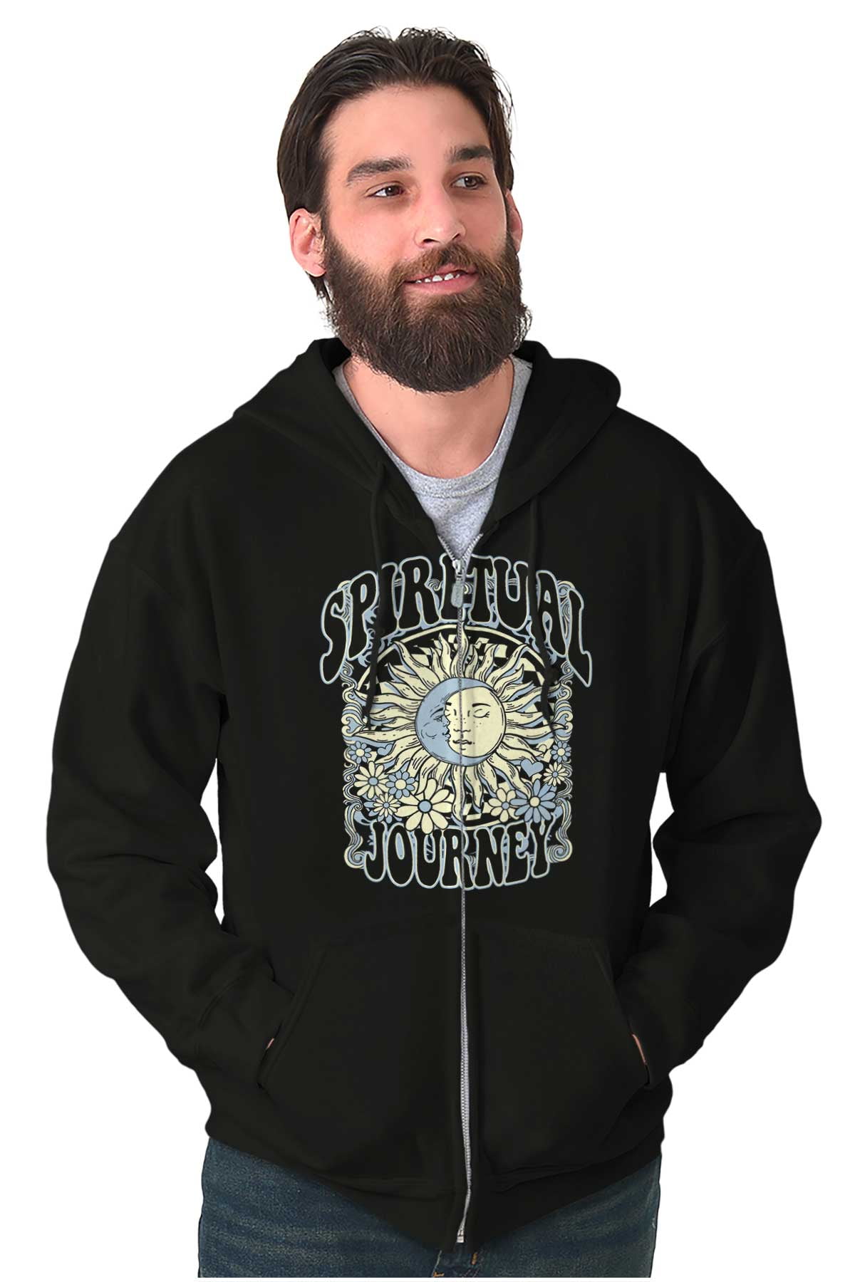 Boho Spiritual Journey Celestial Sun Unisex Fleece Graphic Zip Up Hoodie Brisco Brands 5X ...
