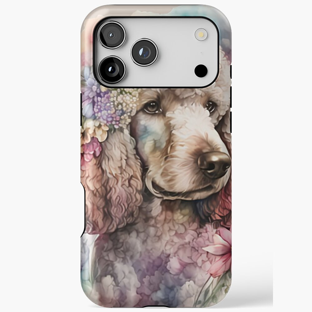 Boho Spring Standard Poodle Dog Art iPhone Case 17 through 11 Pro Max ...