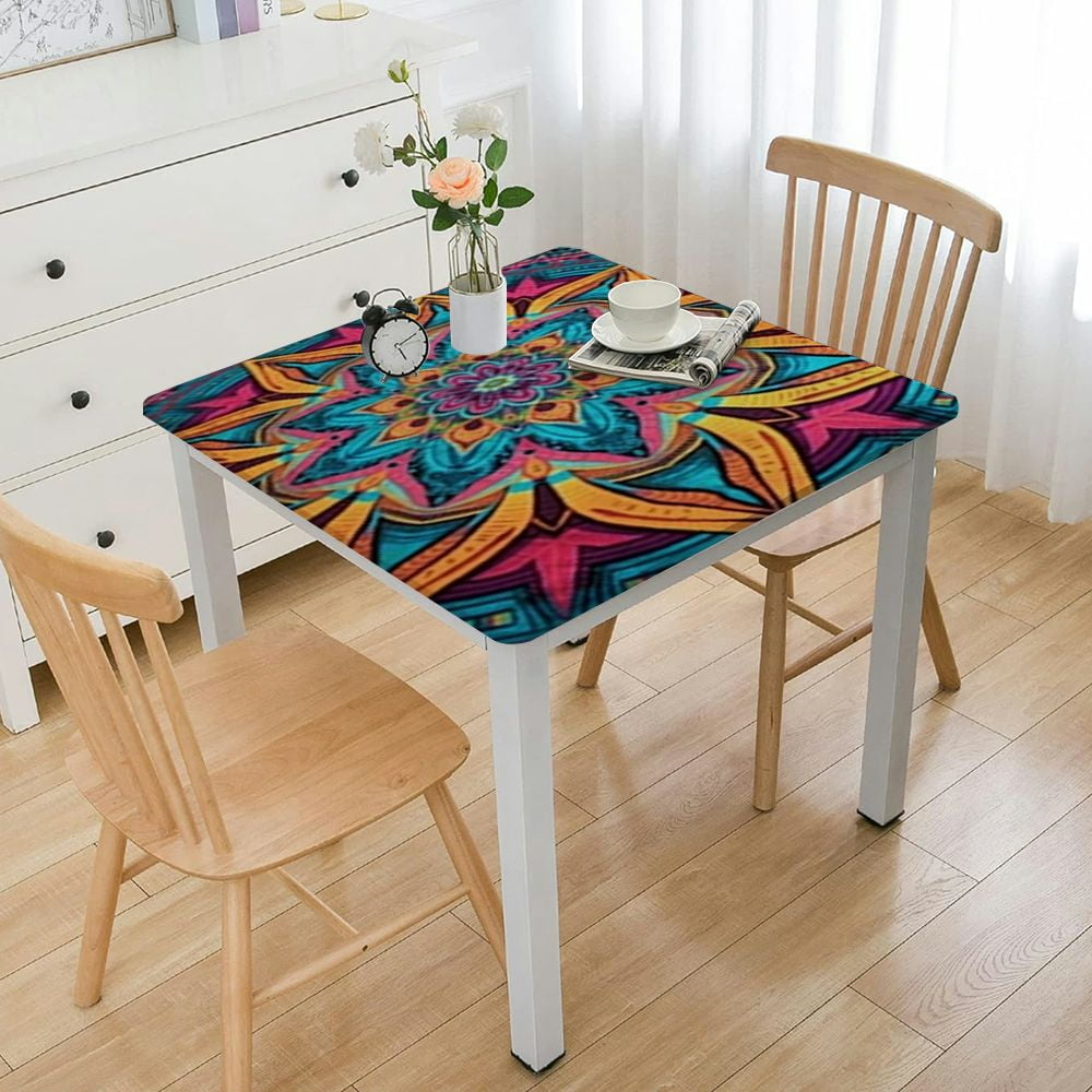 Boho Square Fitted Tablecloth, Bohemian Style Print, Elastic Edge ...