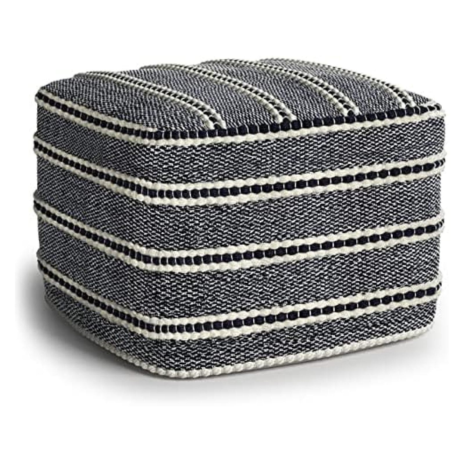 Boho Square Pouf Ottoman, Small Hand Knitted Hassock Footrest for ...