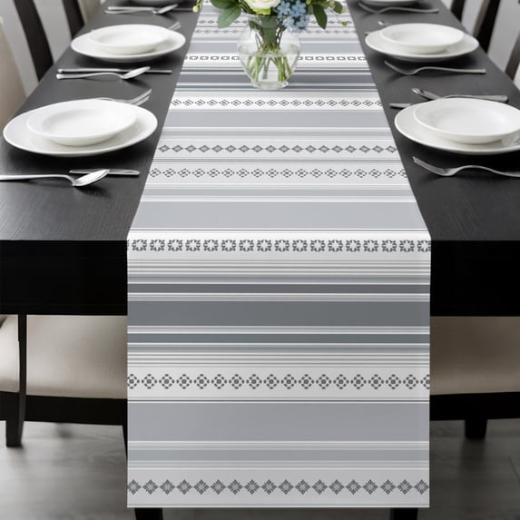 Boho Sriped White Gray Lines Modern Stripes Table Runner 70 Inches Long ...