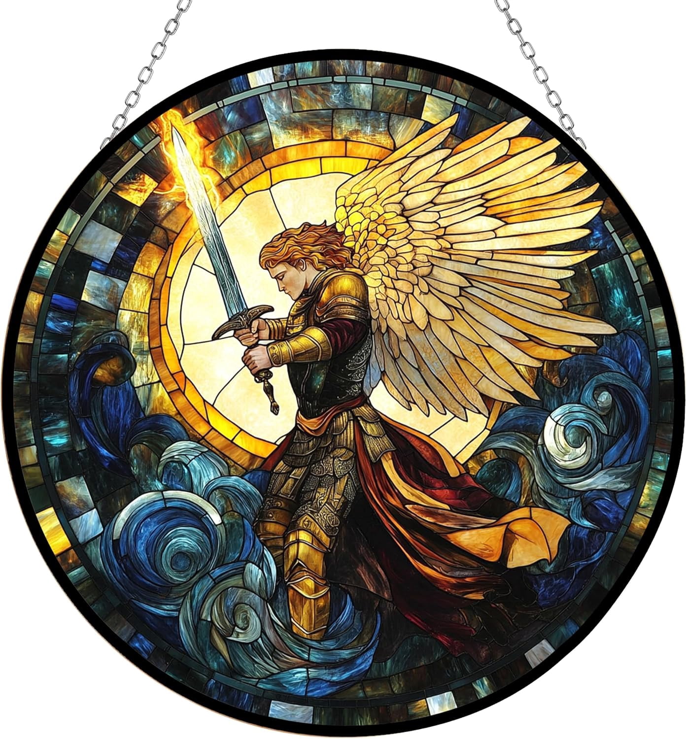 Boho St. Michael The Archangel Stained Glass Window Hanging Sun Catcher ...